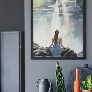Yoga Waterfall Poster Art Minimalist Wall Art for Yoga Studio Zen Poster Gift for Yoga Lover ...