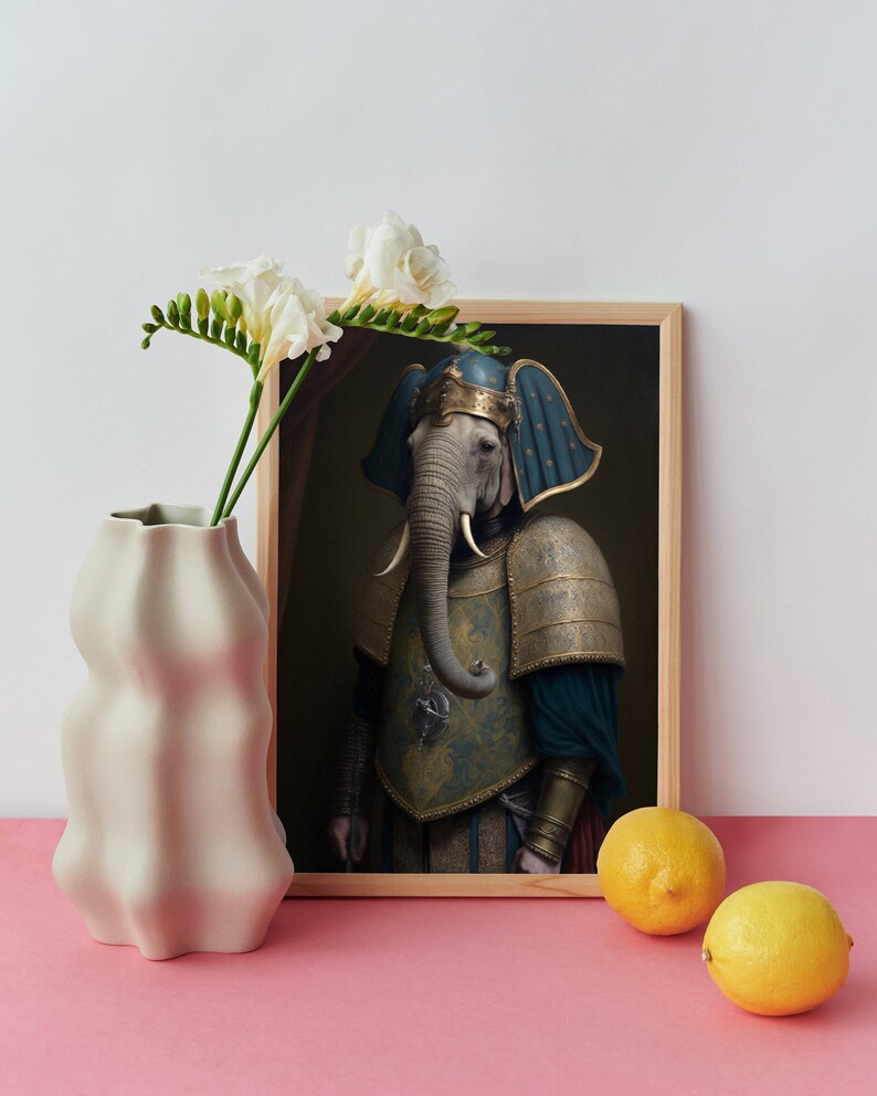 Renaissance Elephant in a Suit Portrait Painting Style, Wall Décor ...