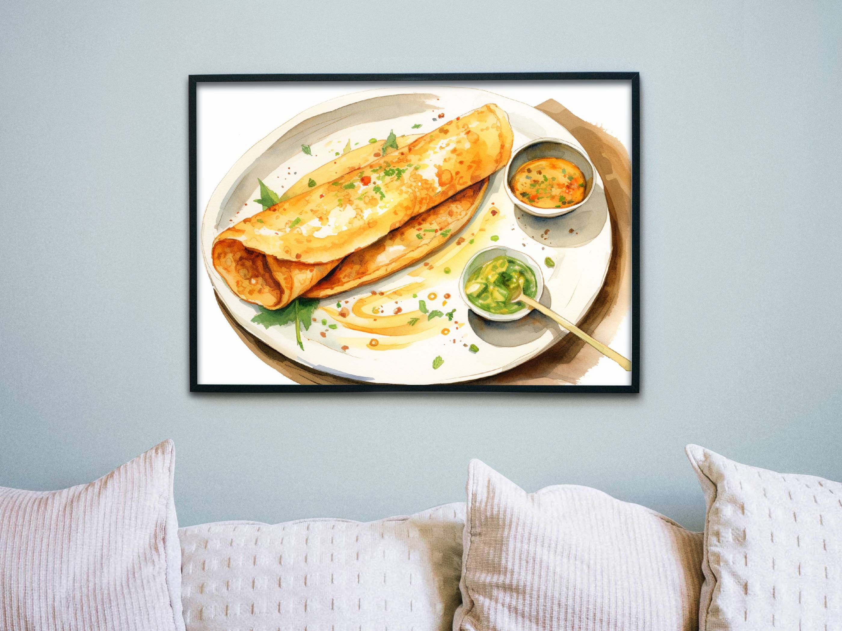 Masala Dosa Watercolor Printable Digital Art | Indian Art | Chennai ...