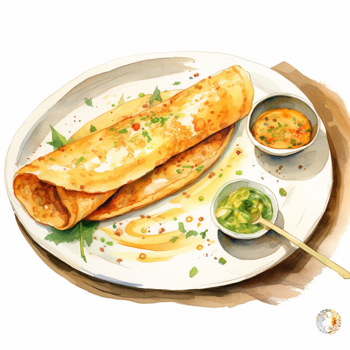 Masala Dosa Watercolor Printable Digital Art Indian Art - Etsy