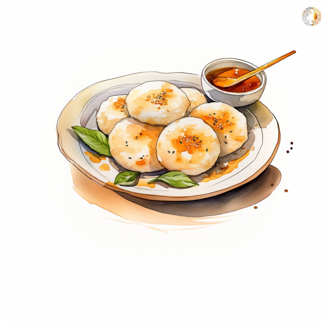 Idli Art Print | Indian Thali Watercolor Food Illustration (digital ...