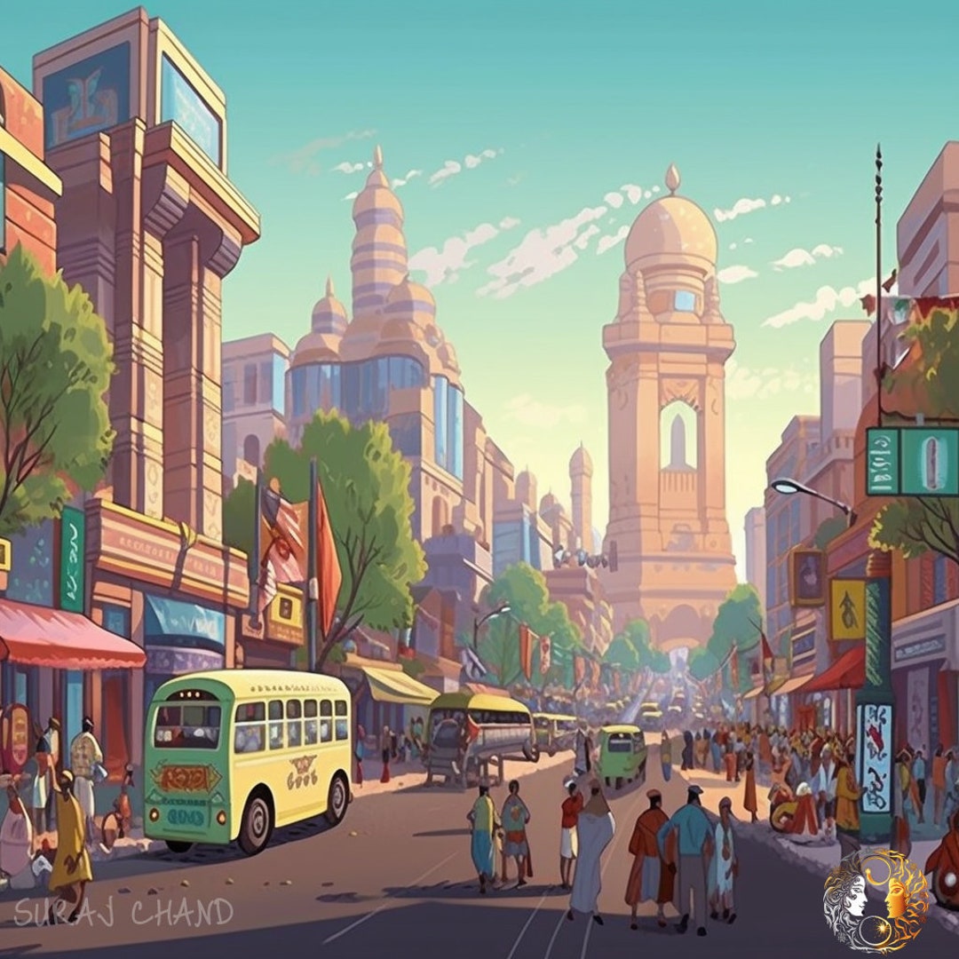 New Delhi Illustration Street Art Prints Modern City New Delhi Wall Art ...