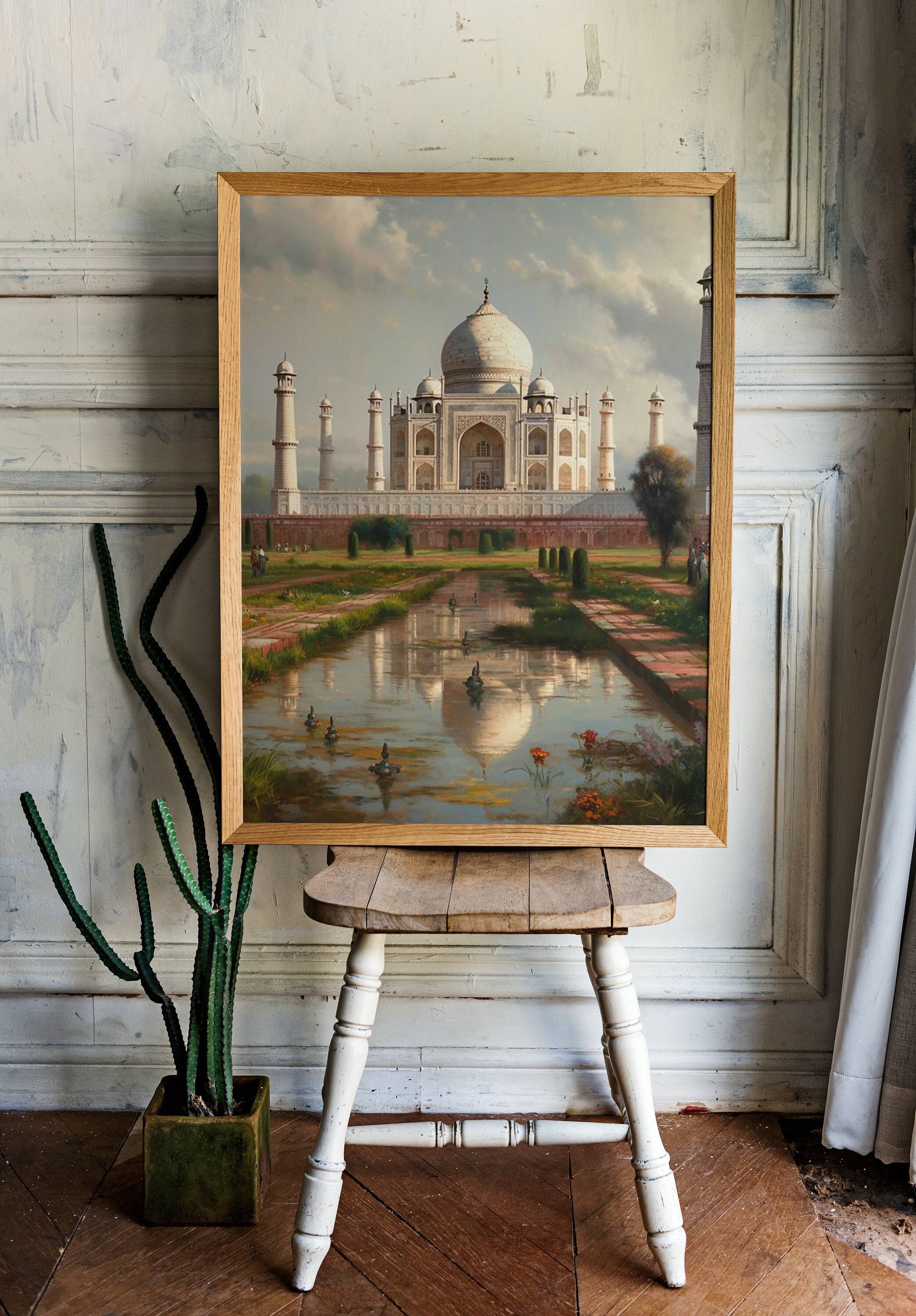Taj Mahal Oil Painting Vintage Art Print Indian Art Interior - Etsy
