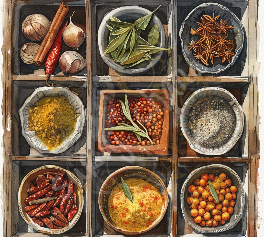 Spices Art Kitchen Decoration Vintage Spices Guide Spices Types Poster ...