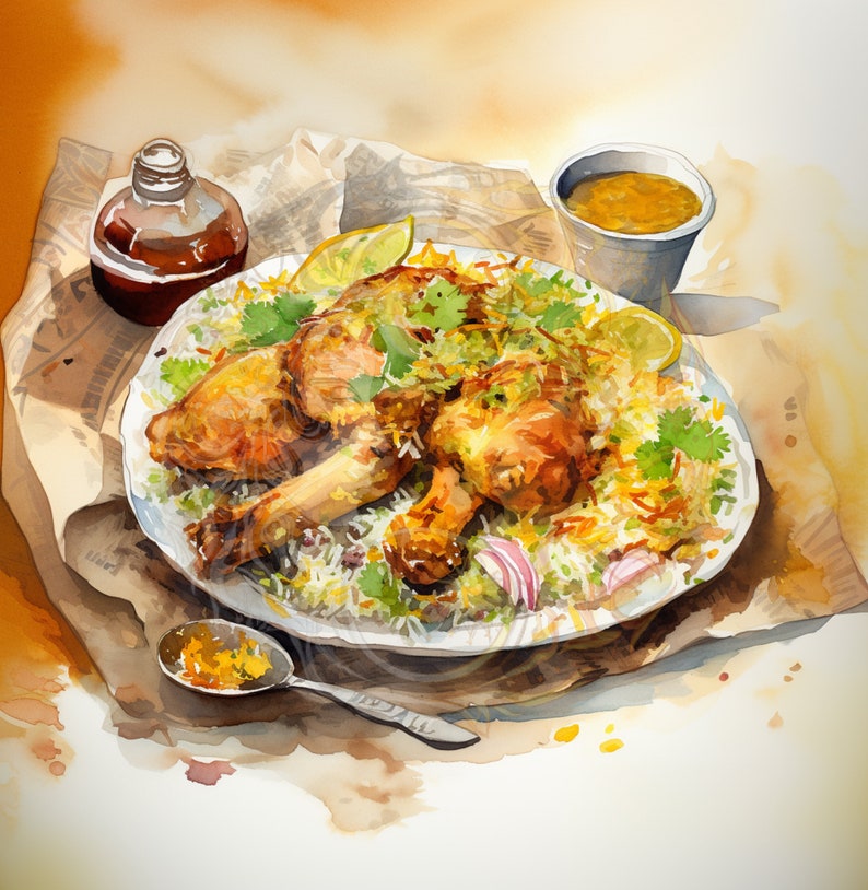 Indian Biryani Thali Art Print | Watercolor Food Illustration (digital ...