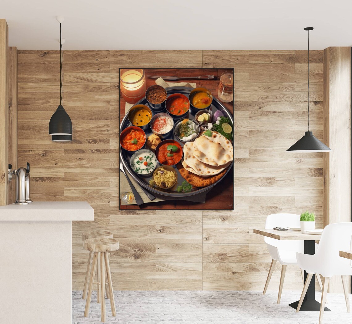 Indian Thali Oil Painting Art Print | Food Illustration (digital ...