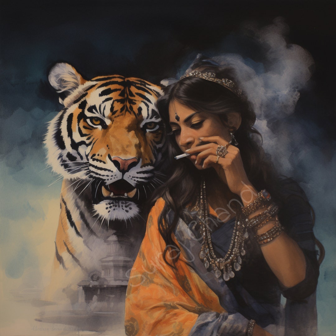 Indian Baddie Art Indian Art Indian Woman With Tiger Art Tiger Print ...