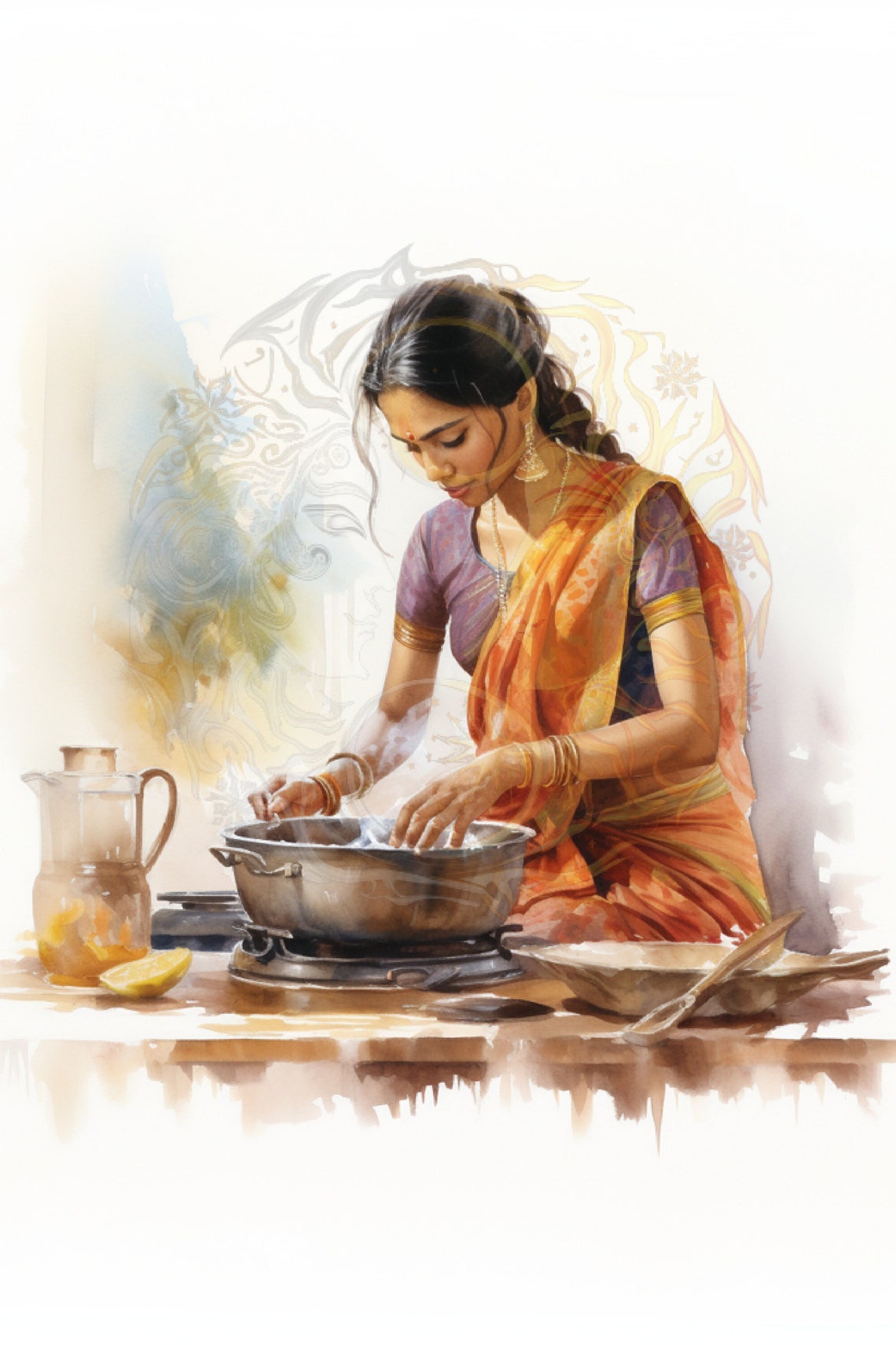 Indian Woman Cooking Art Print, Desi Kitchen Scene (digital Download ...