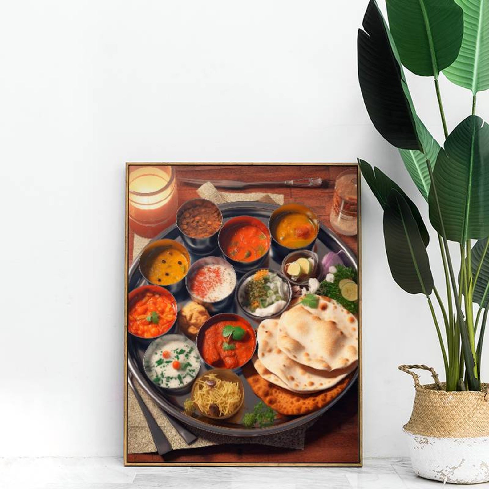Indian Thali Oil Painting Art Print | Food Illustration (digital ...