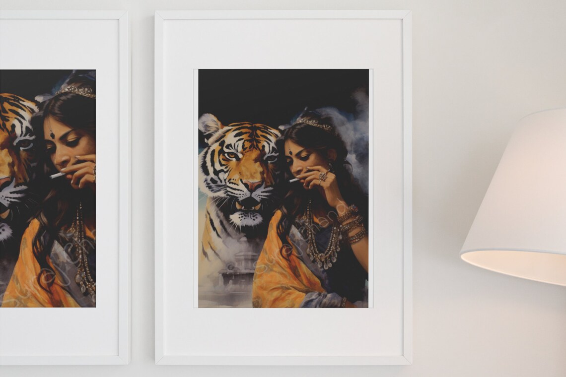 Indian Baddie Art Indian Art Indian Woman With Tiger Art Tiger - Etsy