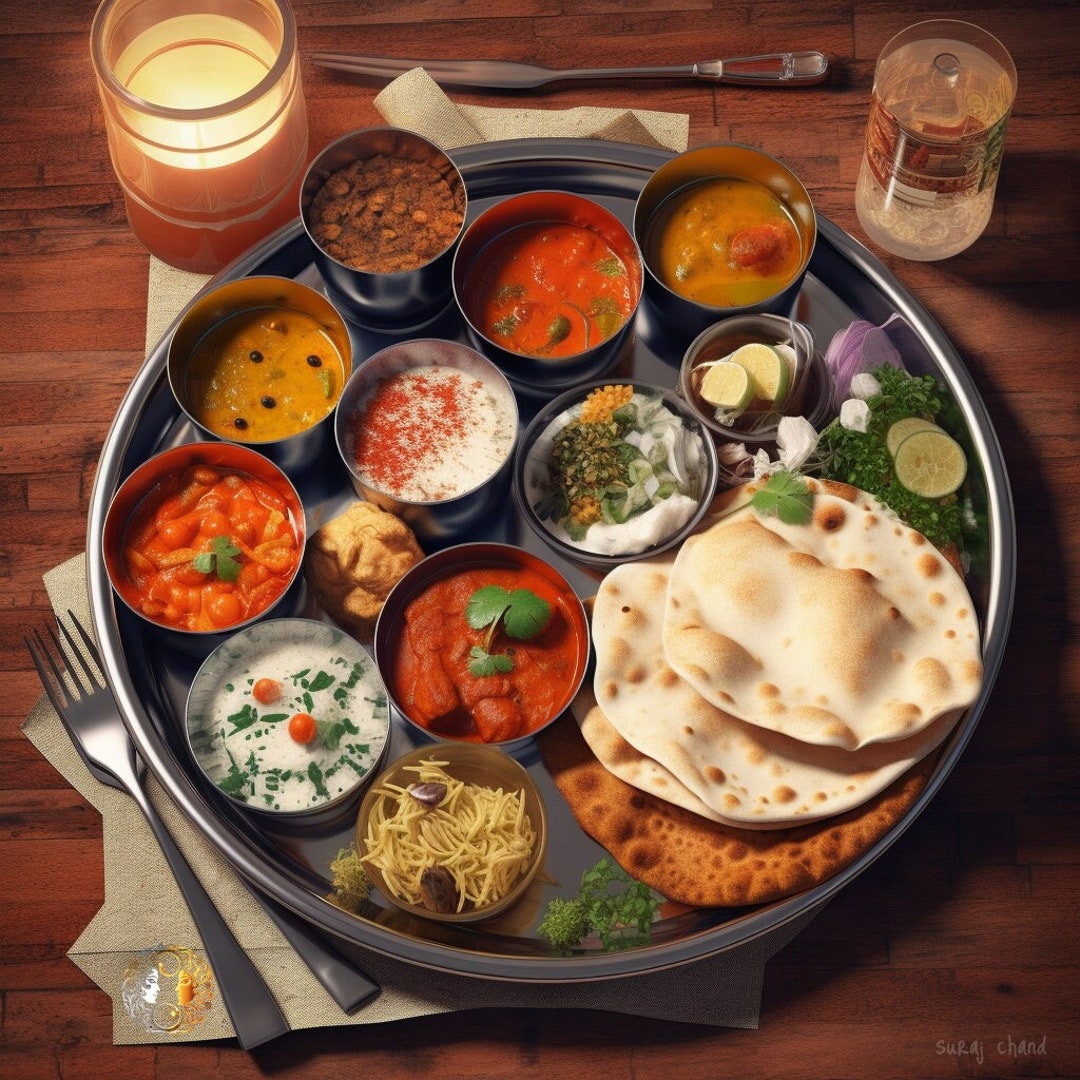 Indian Thali Oil Painting Art Print | Food Illustration (digital ...