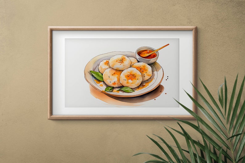 Idli Art Print | Indian Thali Watercolor Food Illustration (digital ...