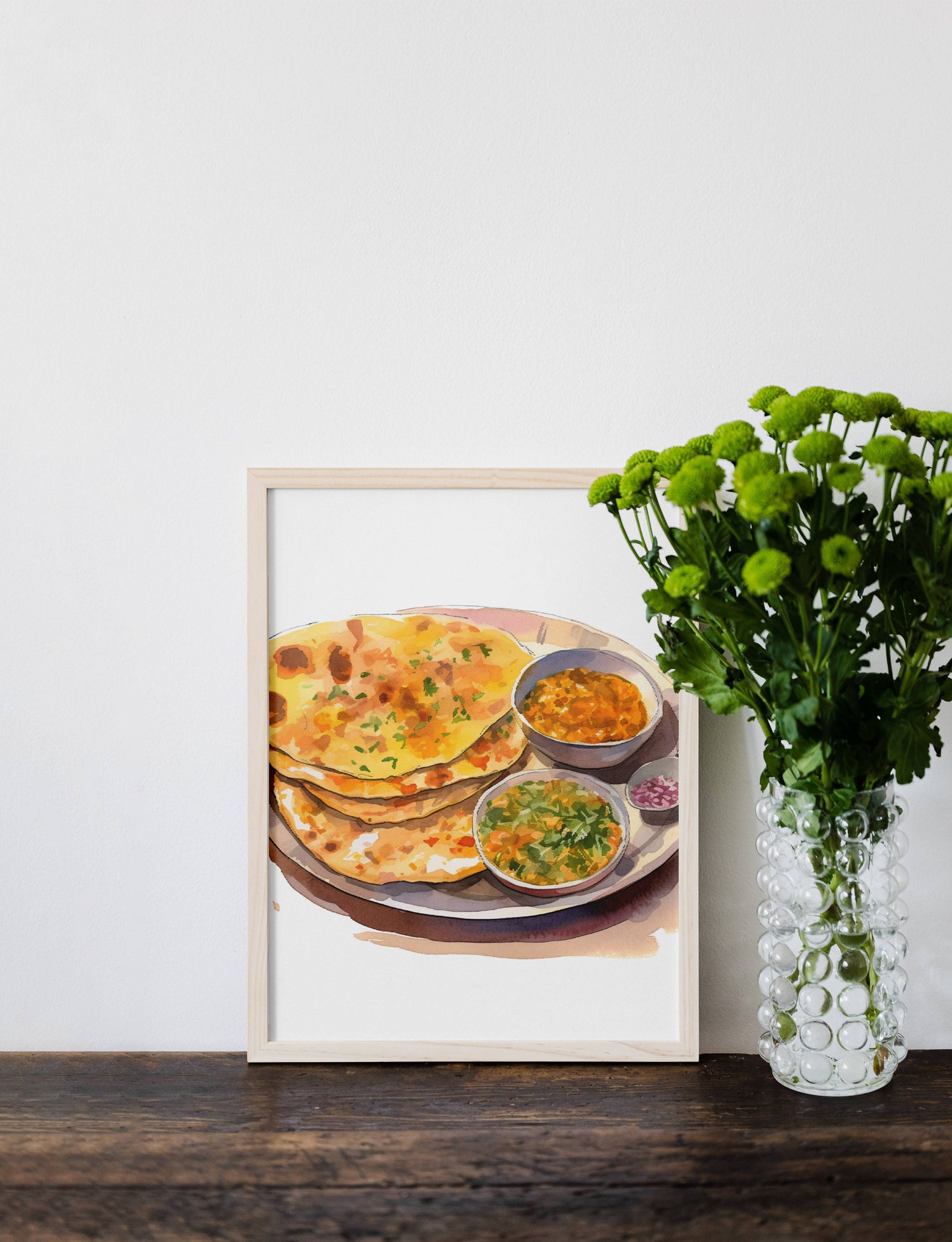 Roti and Dal Indian Thali Watercolor Painting Digital Art Food ...