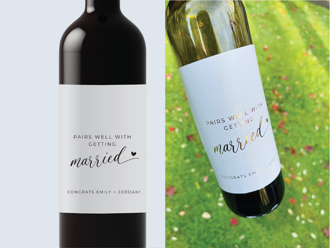 Married Wine Label, Pairs Well With Getting Married, Engagement Gift ...