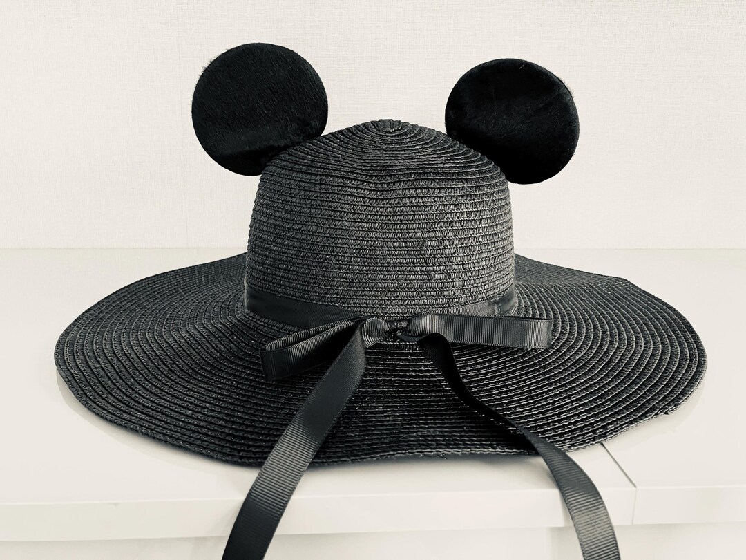 Disney Mickey Mouse Style Straw Wavy Beach Sun Hat - With Mickey Ears ...