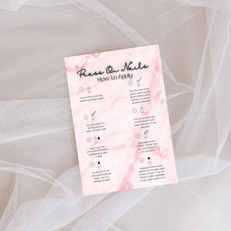 Press on Nail Application Instruction Card Template(4.25x5.5)/editable ...