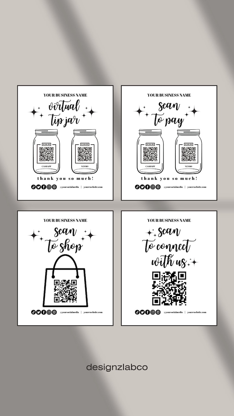Editable Printable QR Code Sign Template Bundle(8x10)/virtual Tip Jar ...