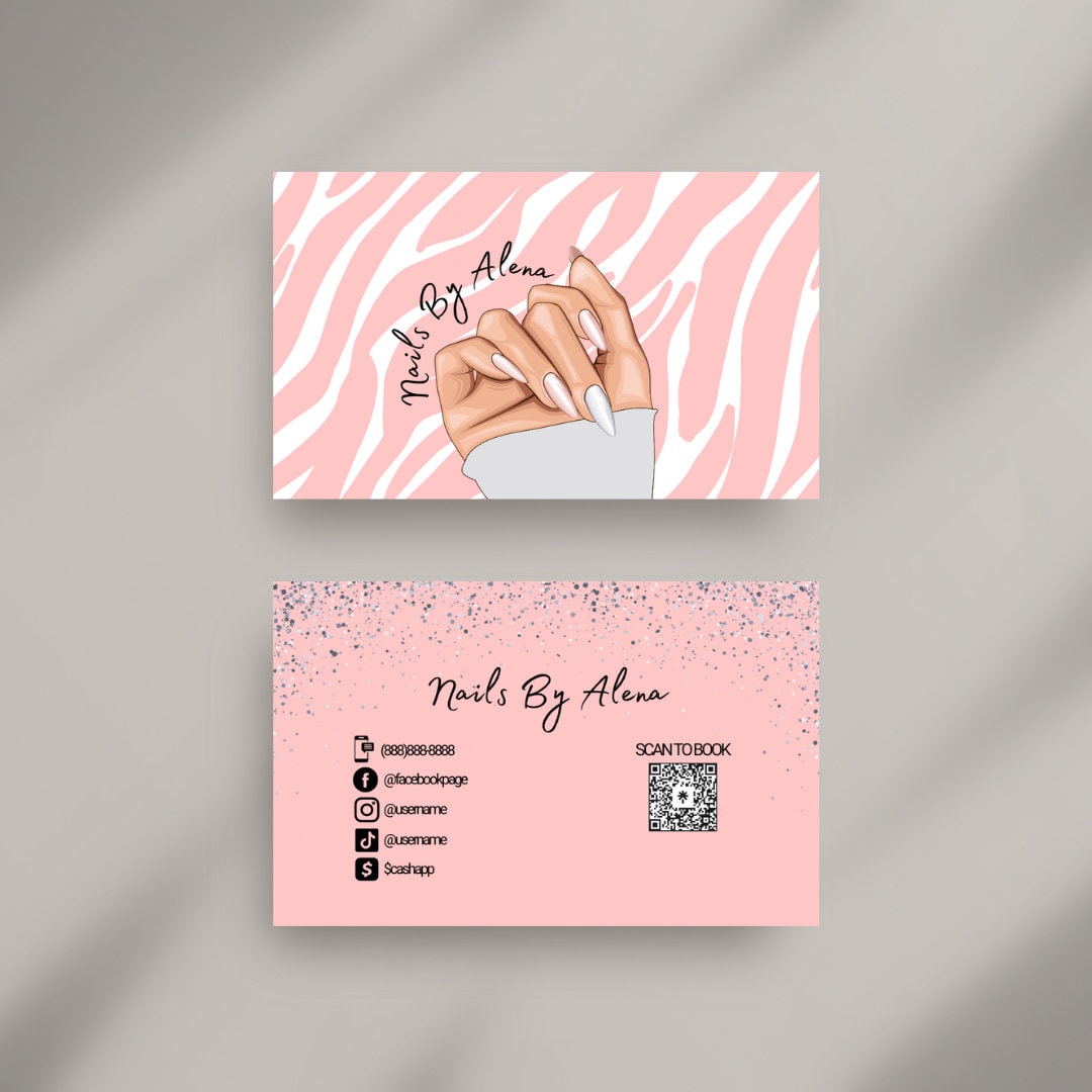 Nail Tech Business Card(3.5x2)/luxury Pink Glitter Business Card/nails ...