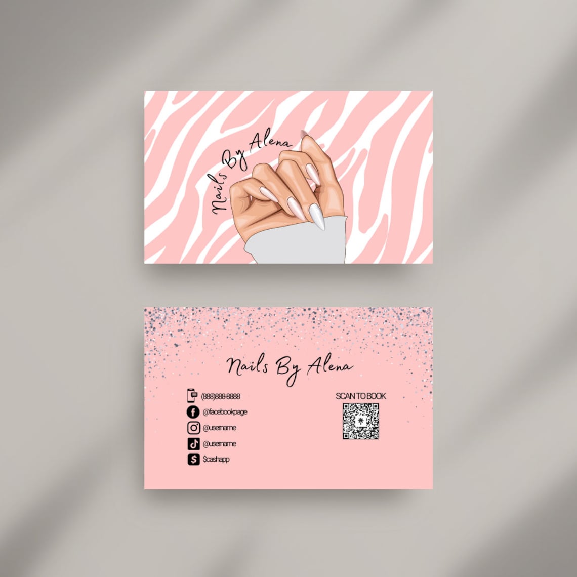 Nail Tech Business Card(3.5x2)/luxury Pink Glitter Business Card/nails ...