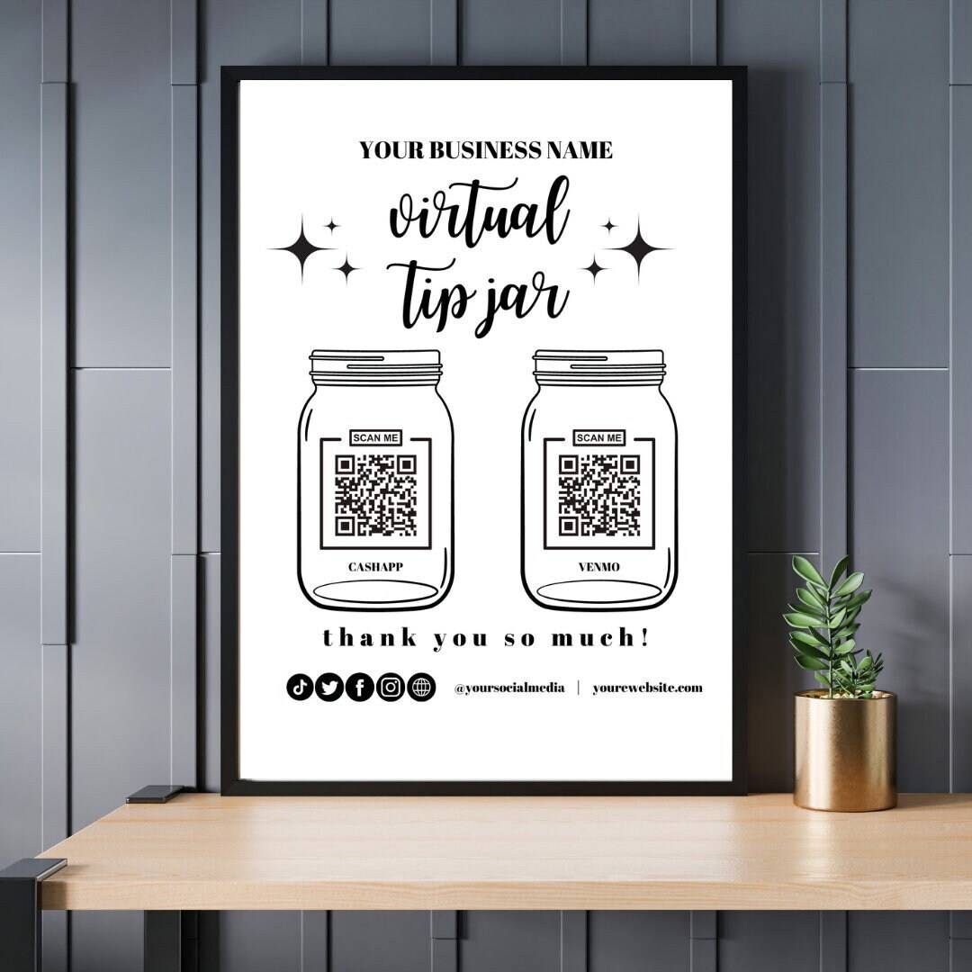 Virtual Tip Jar Editable Canva Template (8x10)/virtual Tip Jar Sign/printable Virtual Tip Jar ...