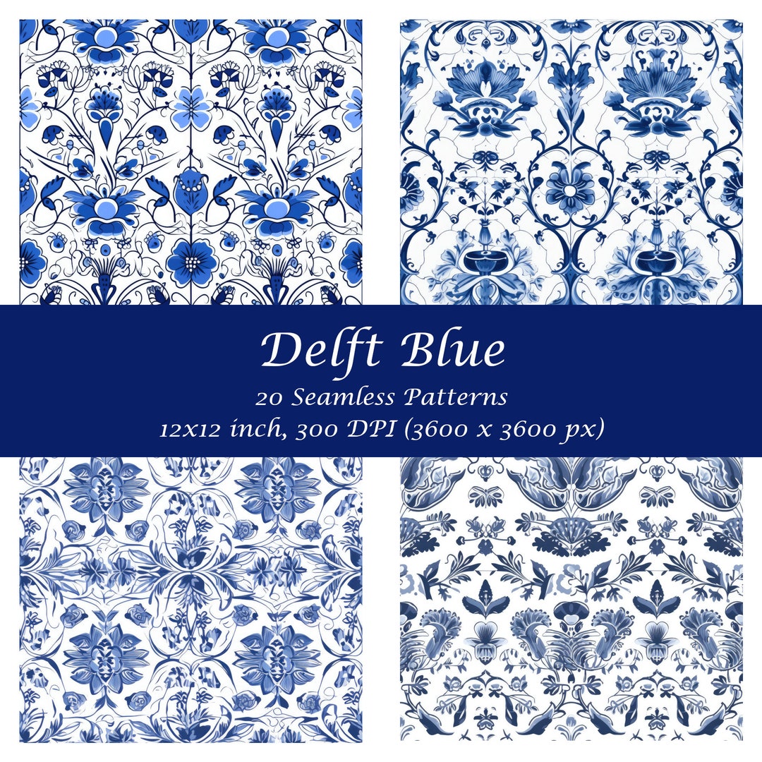 Delft Blue Seamless Pattern, Traditional Dutch Pattern, Royal Blue ...