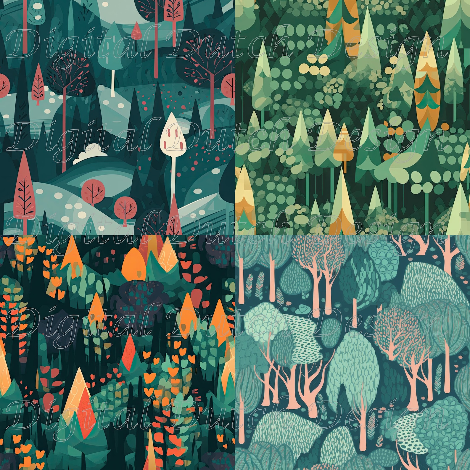 Fantasy Forest, Seamless Pattern, Trees, Nature. Digital Paper ...