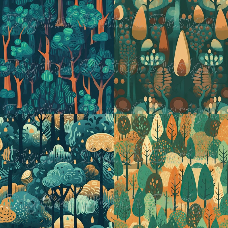 Fantasy Forest, Seamless Pattern, Trees, Nature. Digital Paper ...