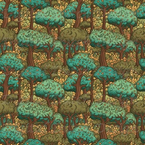 Fantasy Forest, Seamless Pattern, Trees, Nature. Digital Paper ...