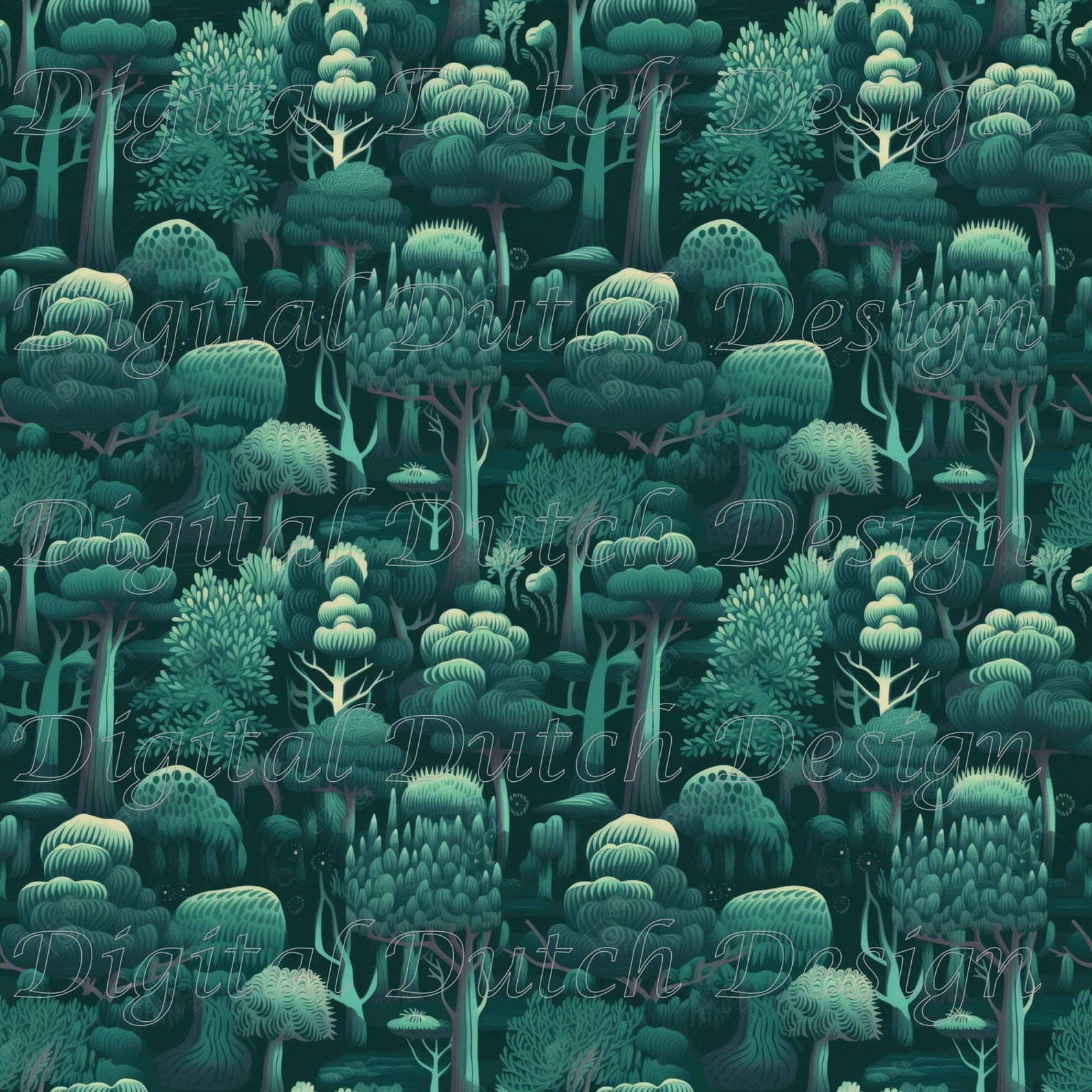 Fantasy Forest, Seamless Pattern, Trees, Nature. Digital Paper ...