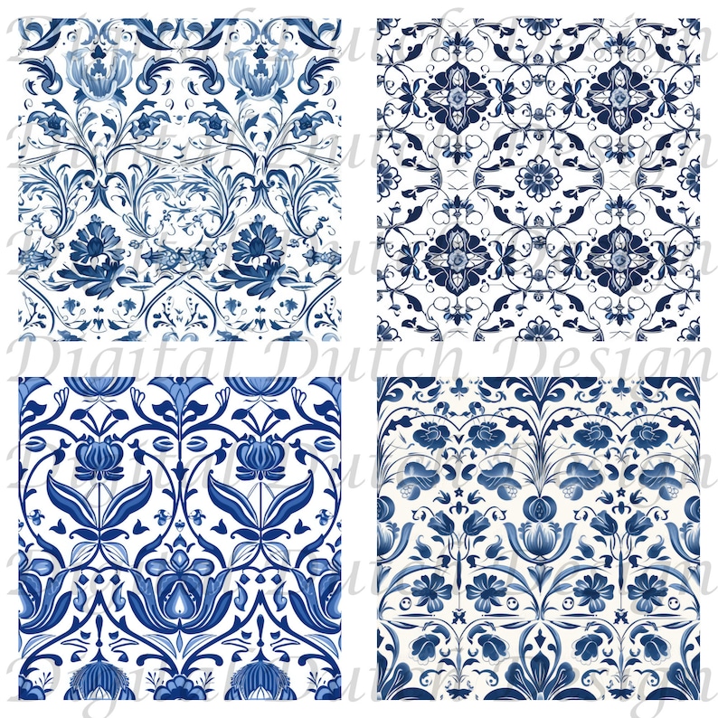 Delft Blue Seamless Pattern, Traditional Dutch Pattern, Royal Blue ...