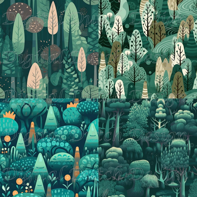 Fantasy Forest, Seamless Pattern, Trees, Nature. Digital Paper ...