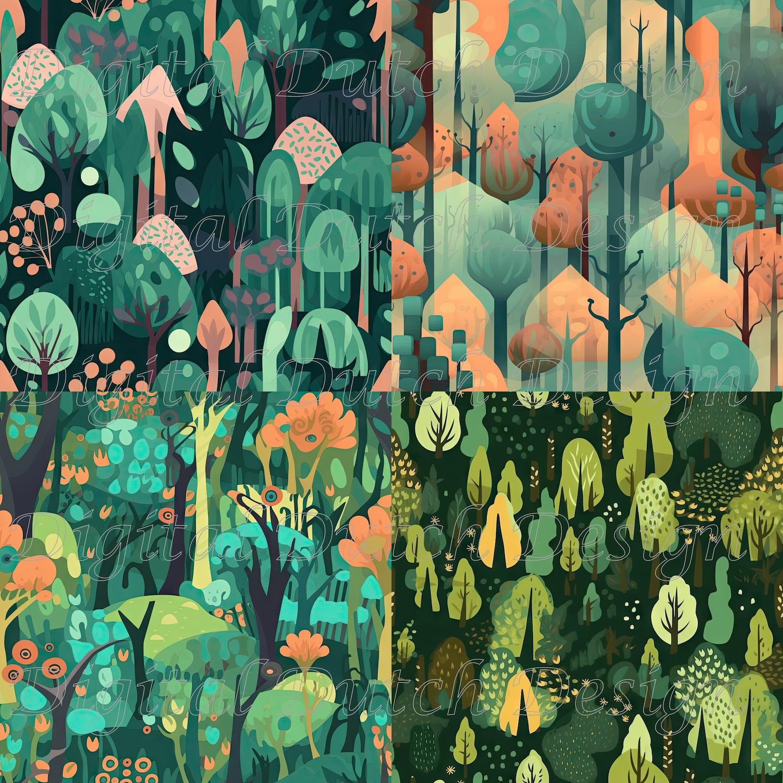 Fantasy Forest, Seamless Pattern, Trees, Nature. Digital Paper ...