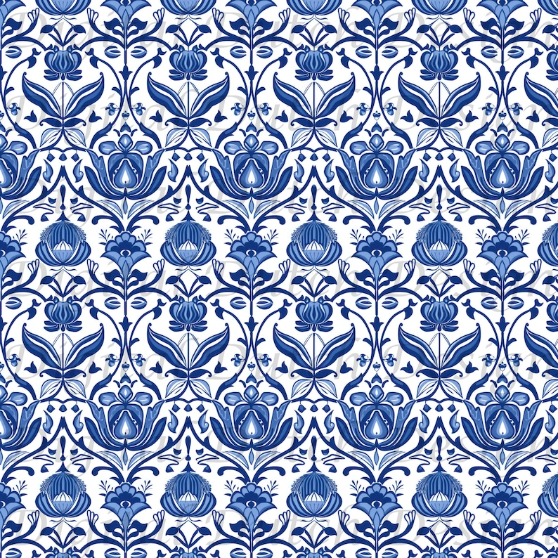 Delft Blue Seamless Pattern, Traditional Dutch Pattern, Royal Blue ...