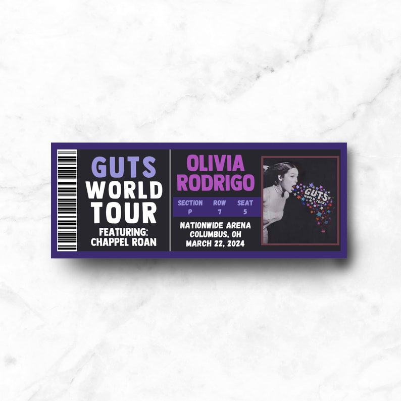 Olivia Rodrigo GUTS World Tour Souvenir Ticket Canva TEMPLATE - Etsy ...