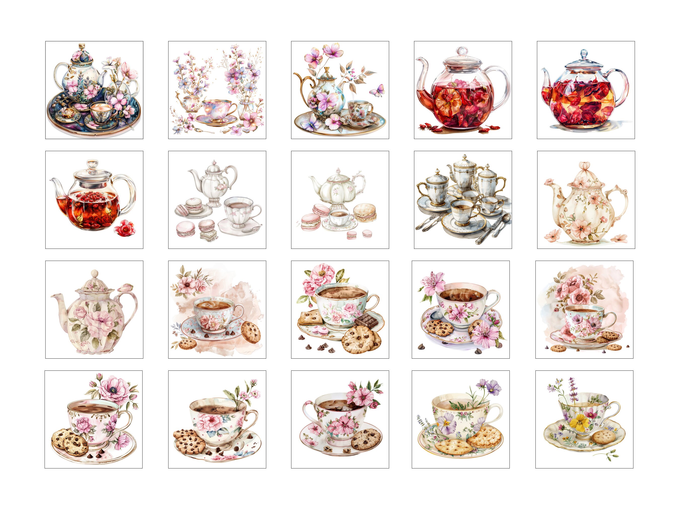 47 Floral Tea Time Clipart Illustrations, Perfect for Scrapbook ...