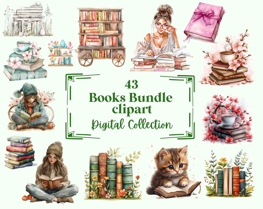 43 Books Bundle Clipart Illustrations, Perfect for Scrapbook, Journal ...