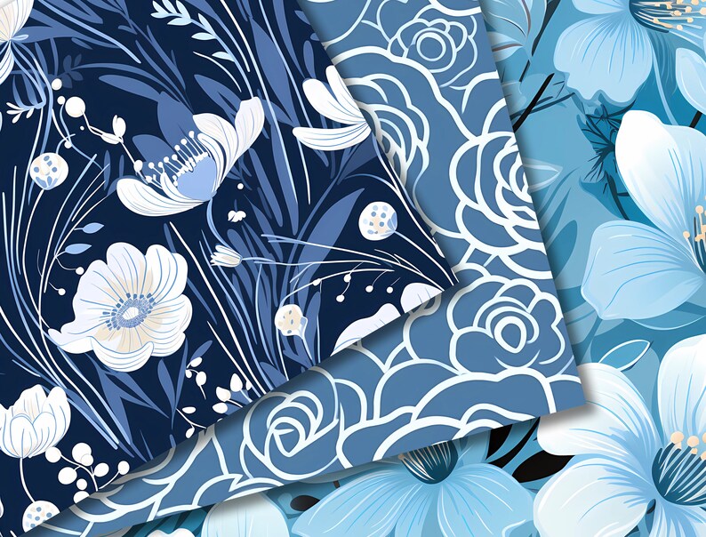 50 Blue Flower Digital Paper, Perfect for Textures Backgrounds ...