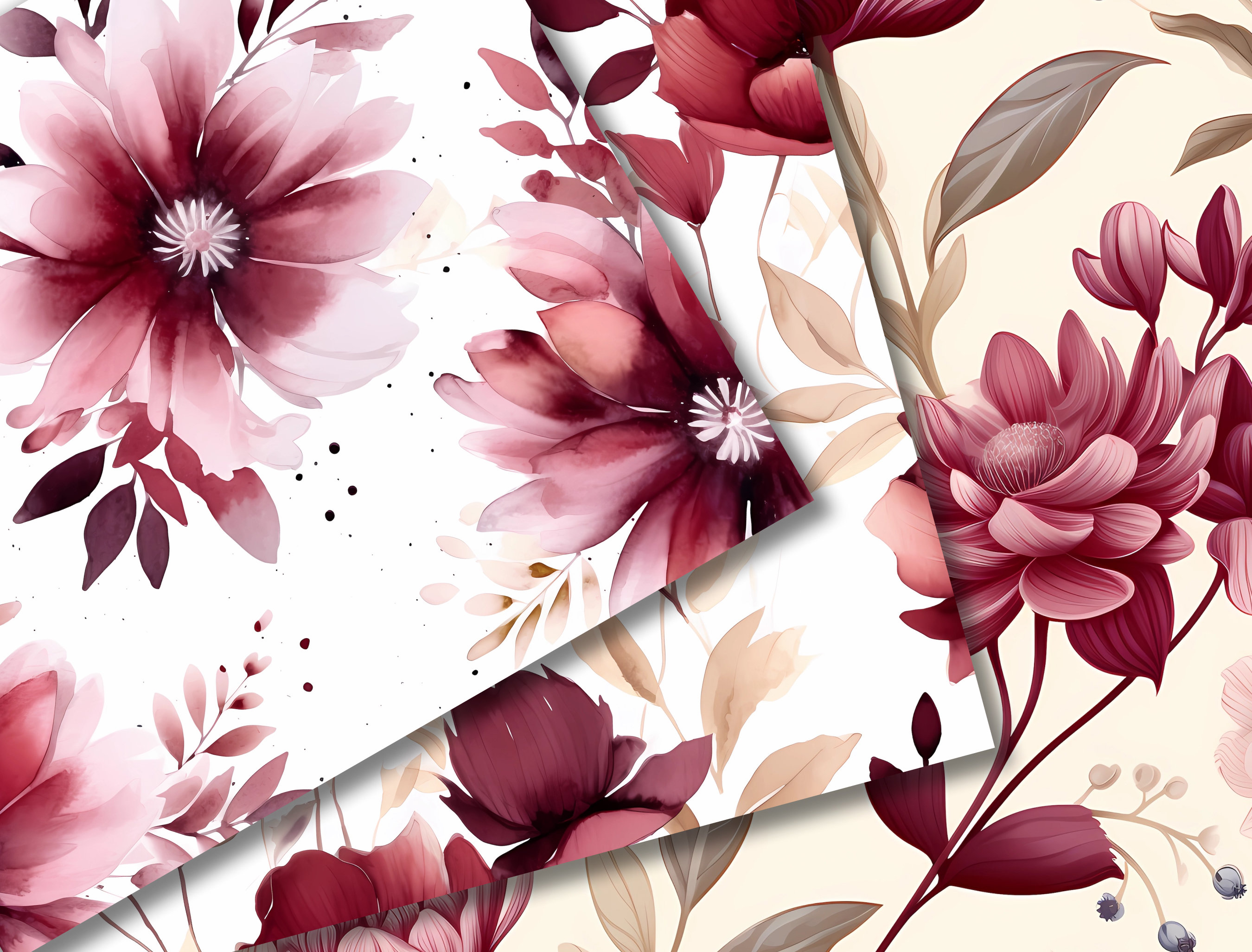 62 Burgundy Flower Digital Paper, Perfect for Textures Backgrounds ...