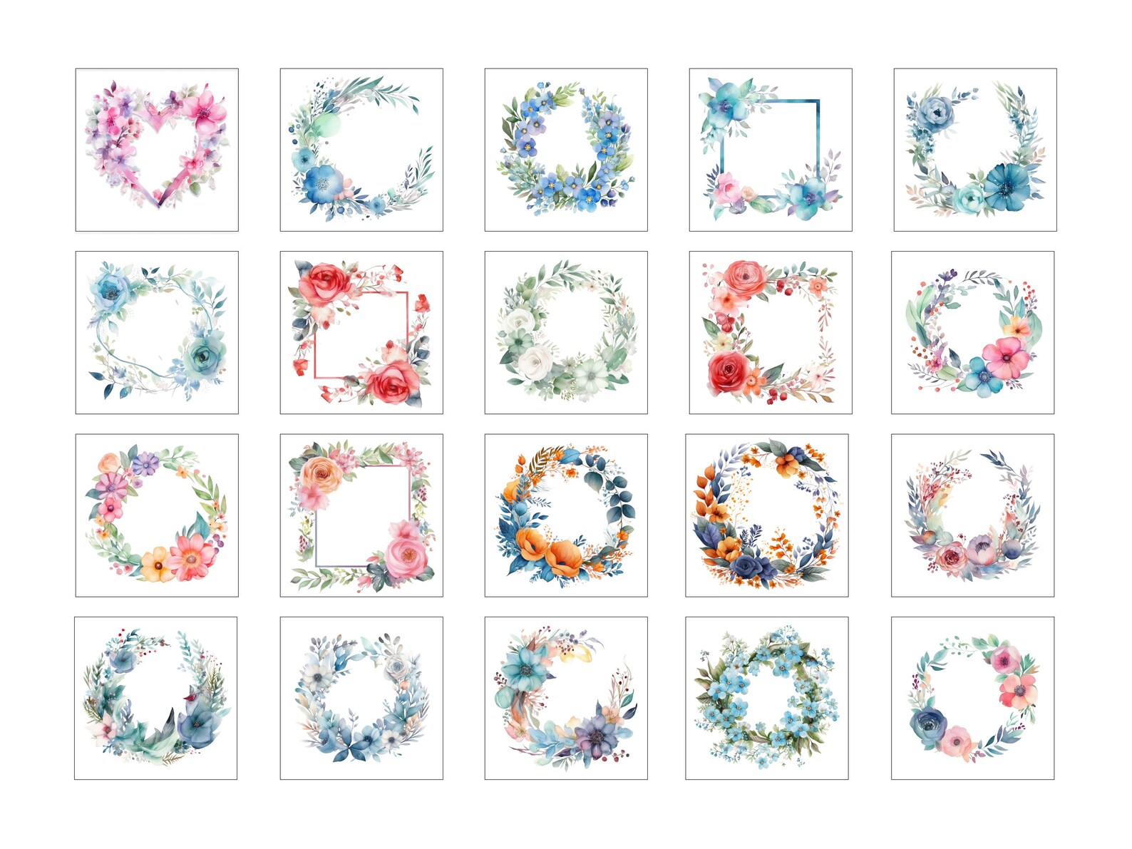 42 Floral Wreath Clipart, Floral Spring Frames, Watercolor Spring ...