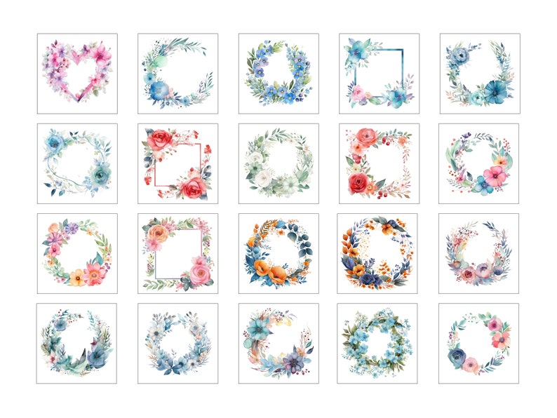 42 Floral Wreath Clipart, Floral Spring Frames, Watercolor Spring ...