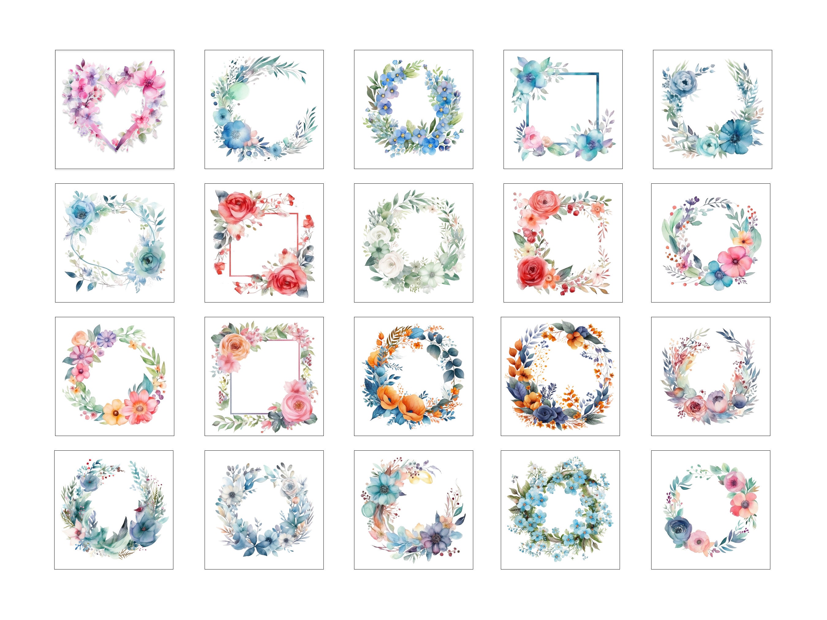 42 Floral Wreath Clipart, Floral Spring Frames, Watercolor Spring ...