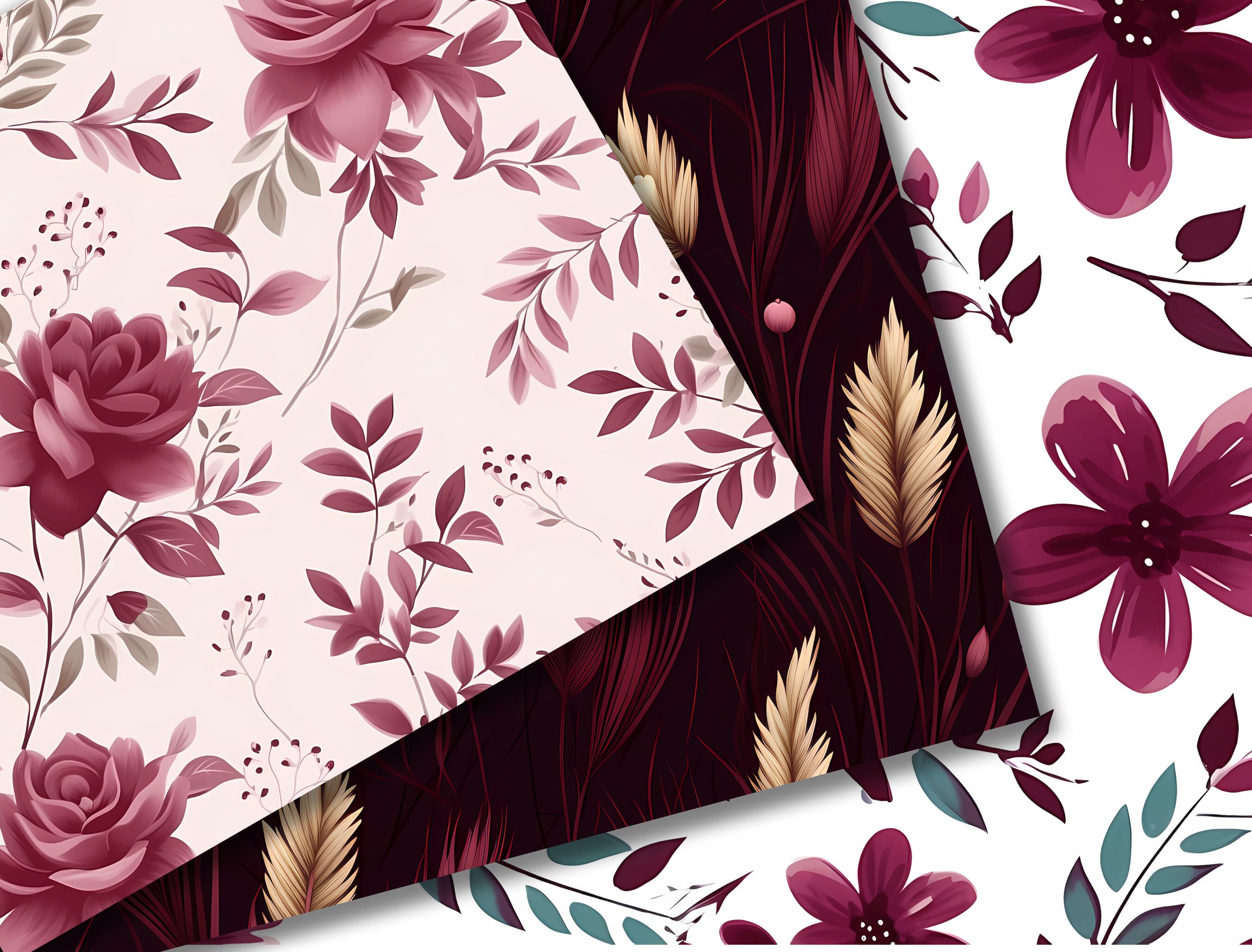 62 Burgundy Flower Digital Paper, Perfect for Textures Backgrounds ...
