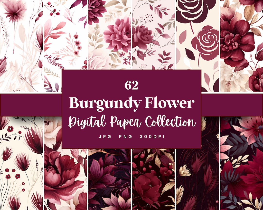 62 Burgundy Flower Digital Paper, Perfect for Textures Backgrounds ...