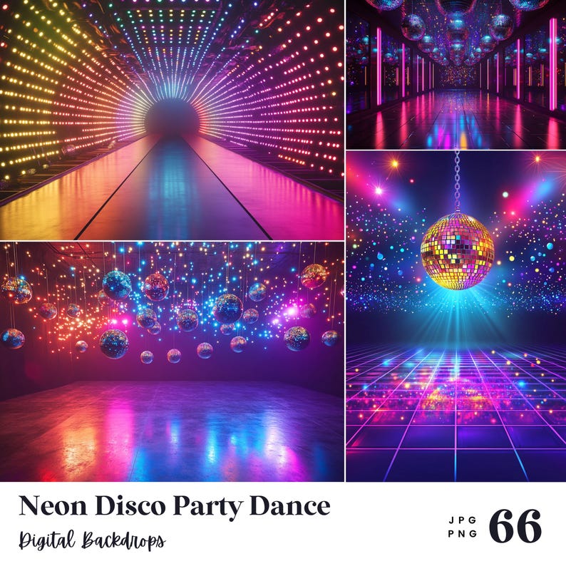 66 Neon Disco Party Dance Digital Backdrops, Perfect for Wedding ...