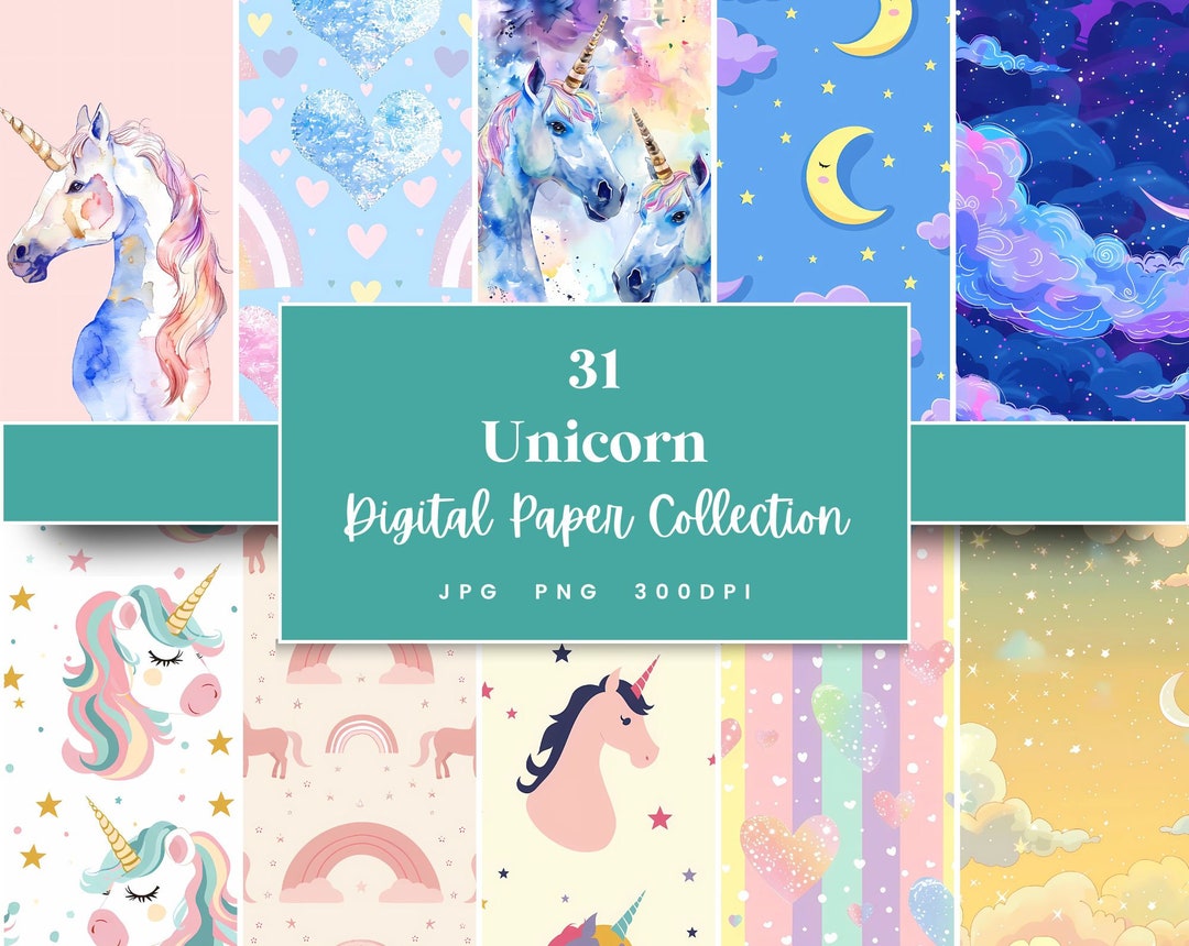 31 Unicorn Rainbow Seamless Digital Paper, Perfect for Textures ...