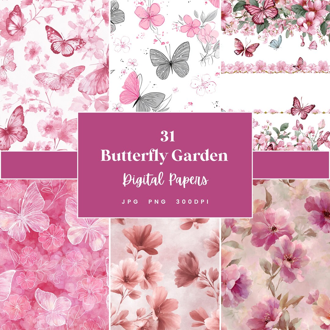 31 Butterfly Garden Digital Paper, Seamless, Perfect for Textures ...