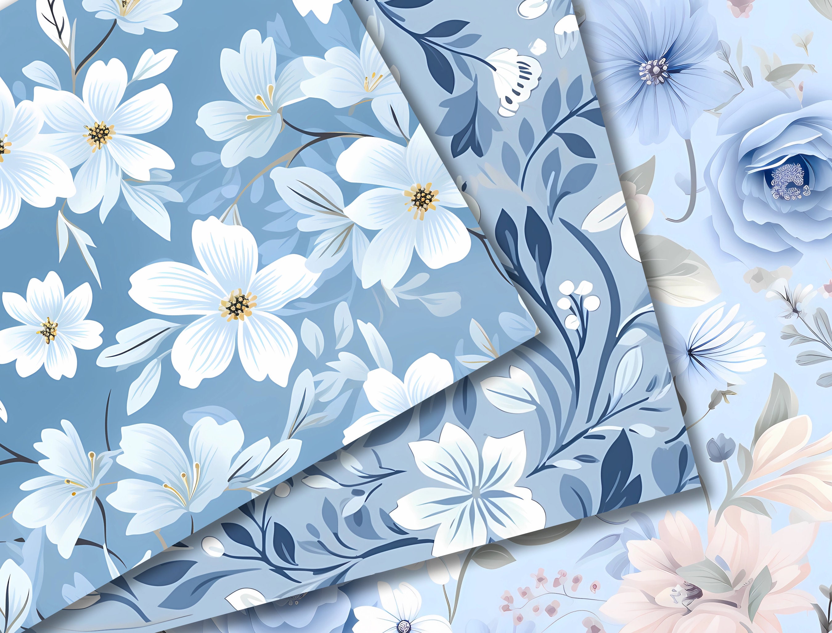 50 Blue Flower Digital Paper, Perfect for Textures Backgrounds ...