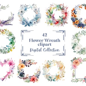 42 Floral Wreath Clipart, Floral Spring Frames, Watercolor Spring ...