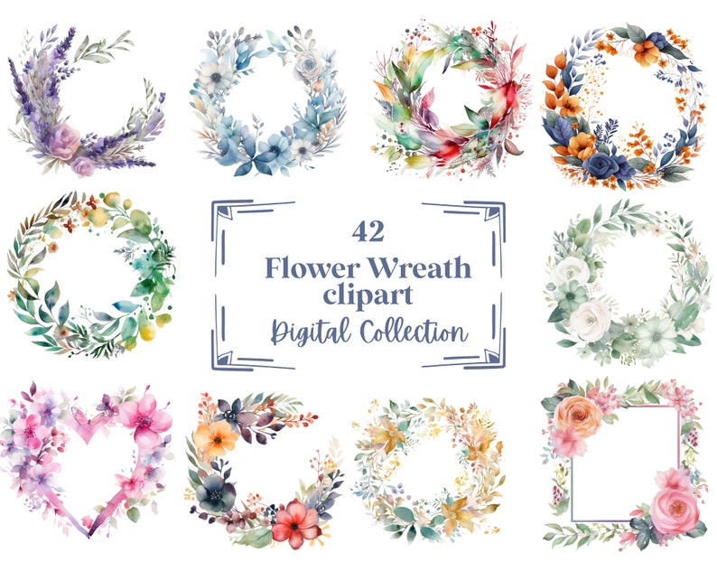 42 Floral Wreath Clipart, Floral Spring Frames, Watercolor Spring ...