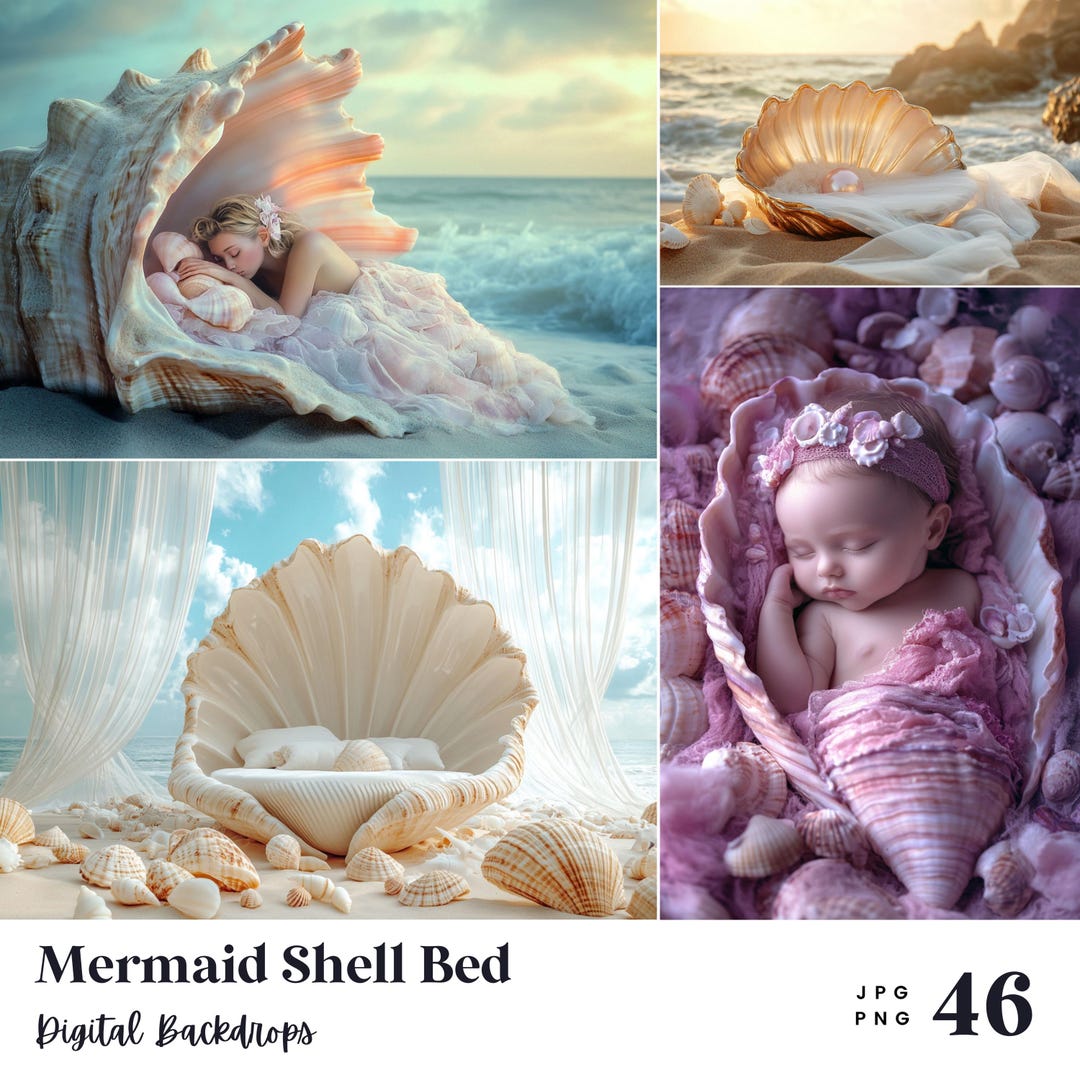 46 Mermaid Shell Bed Backdrop Digital Backdrops, Perfect for Birthday ...